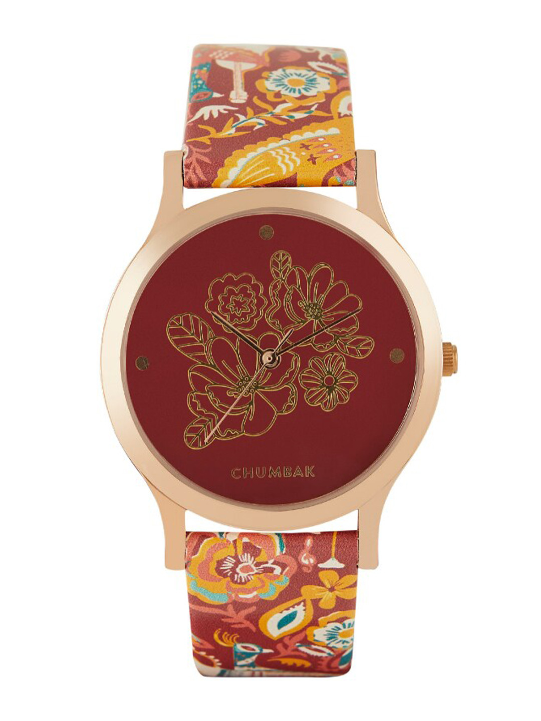 Buy TEAL BY CHUMBAK Women Brass Printed Dial & Leather Straps Analogue ...