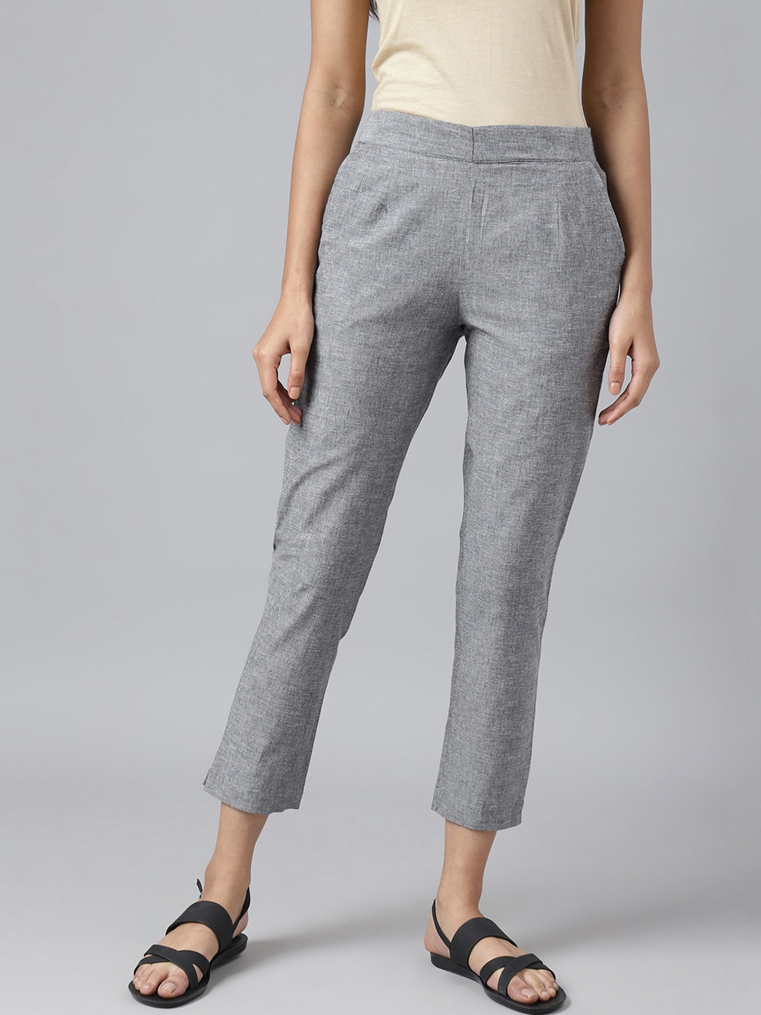 Buy Aurelia Women Regular Fit Cotton Trousers - Trousers for Women ...