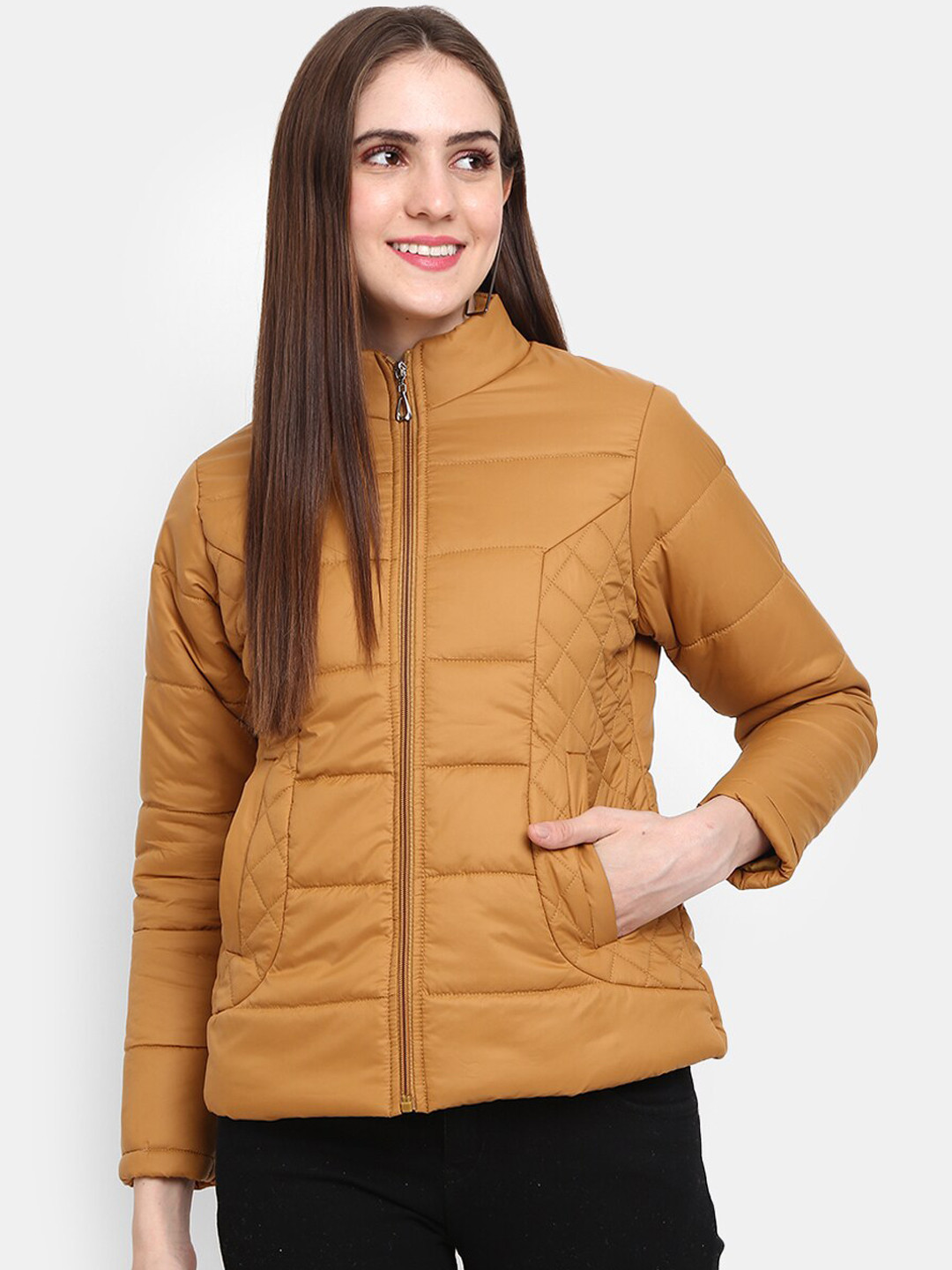 Buy V Mart Women Mustard Lightweight Outdoor Puffer Jacket With ...