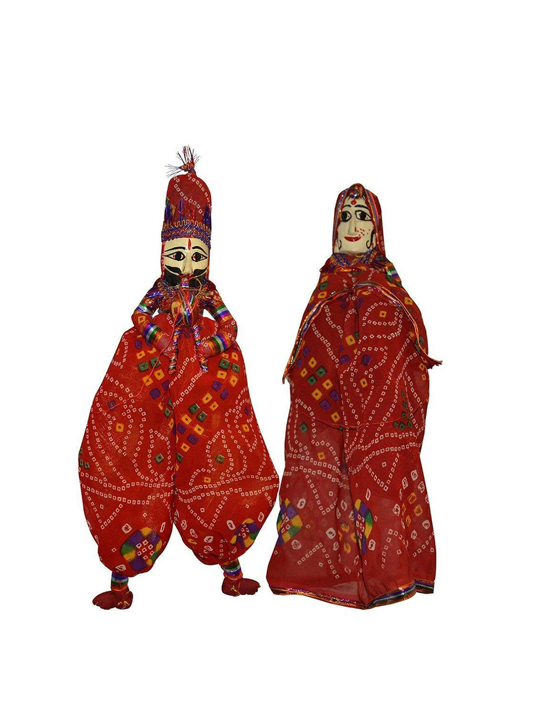Buy Kuber Industries Red Handcrafted Wood Folk Puppets Pair Rajasthani ...