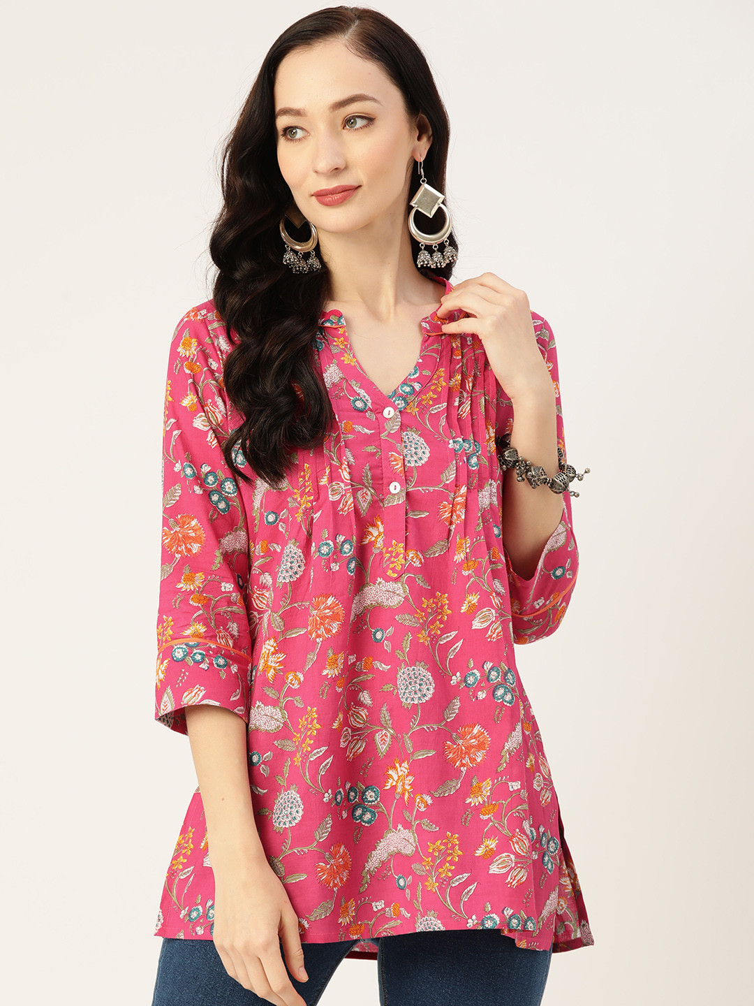 Buy Jaipur Morni Floral Print Gathered Or Pleated Pure Cotton Regular ...