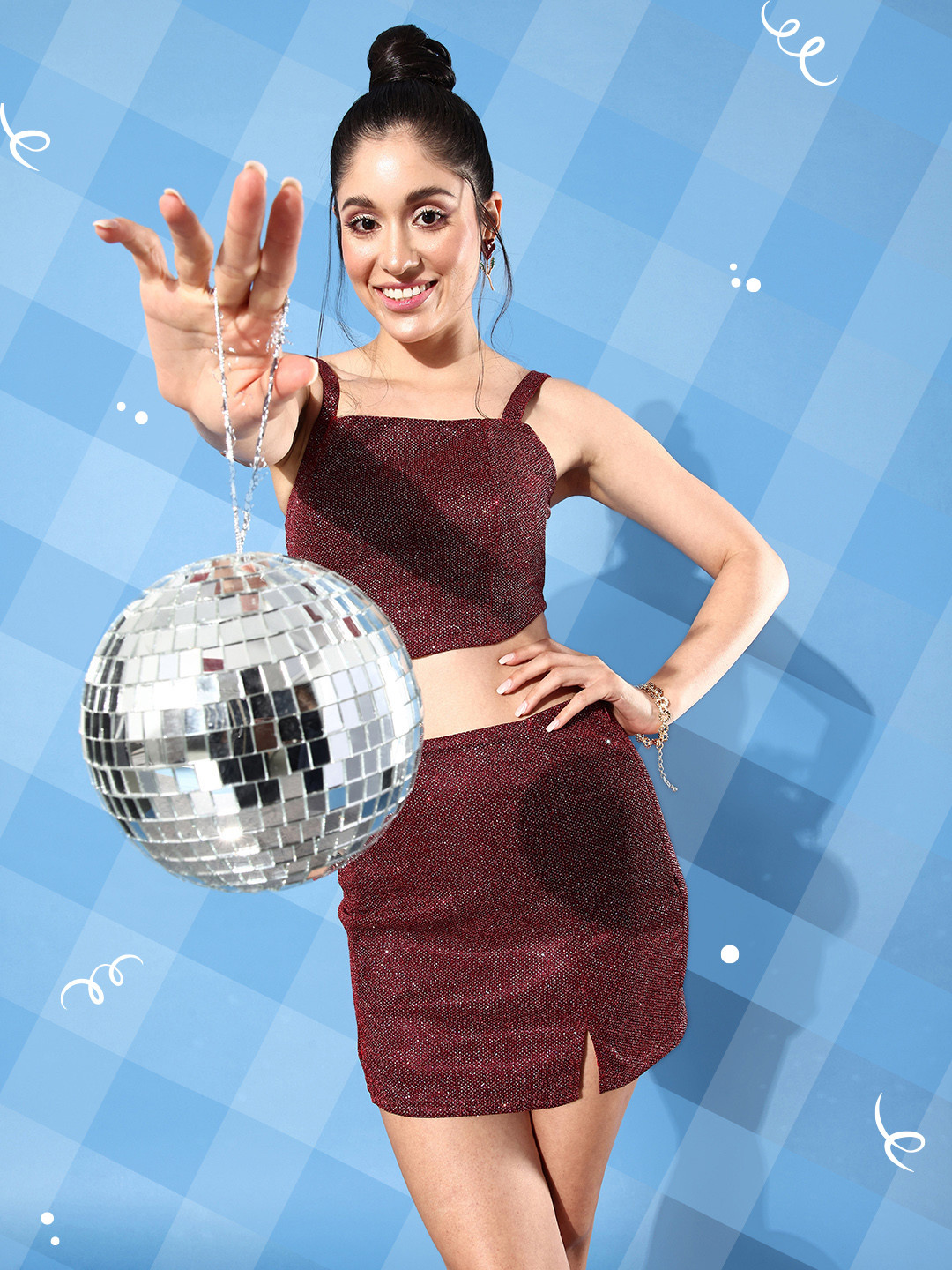 Buy DressBerry Women Blinky Maroon Embellished Top & Skirt Party Co ...