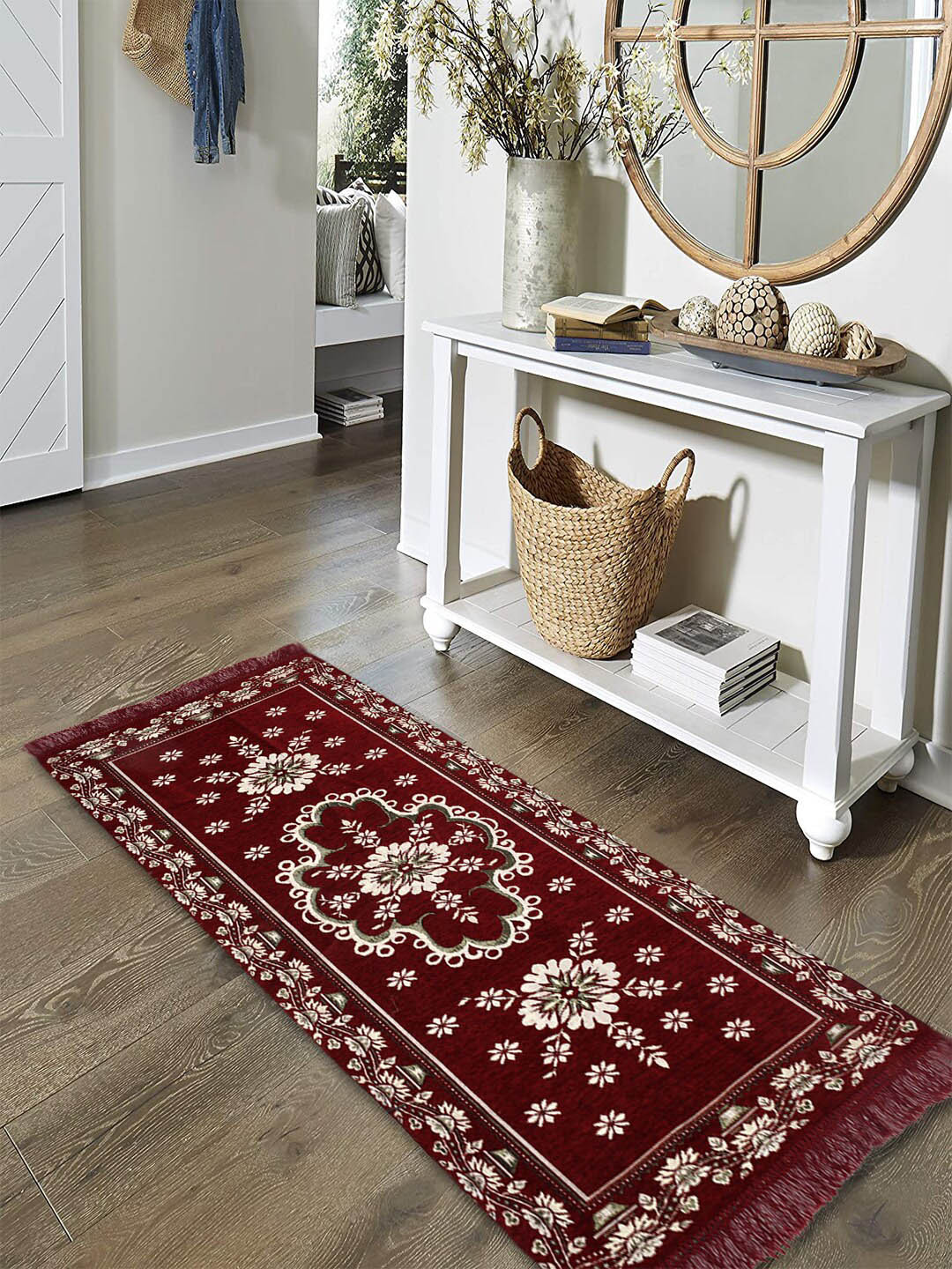 Buy Kuber Industries Maroon Ethnic Printed Velvet Anti Skid Bed Side ...