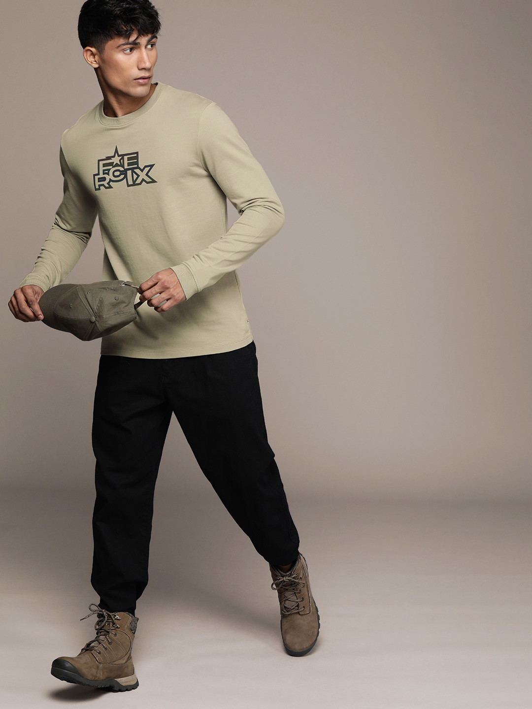 Buy FORCE IX Men Pure Cotton Reflective Brand Logo Printed Round Neck T ...