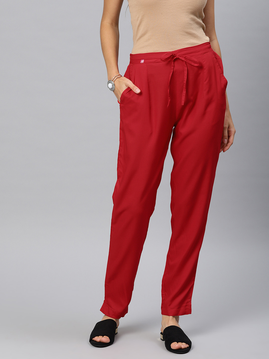 Buy Shree Women Red Solid Trousers - Trousers for Women 2129757 | Myntra