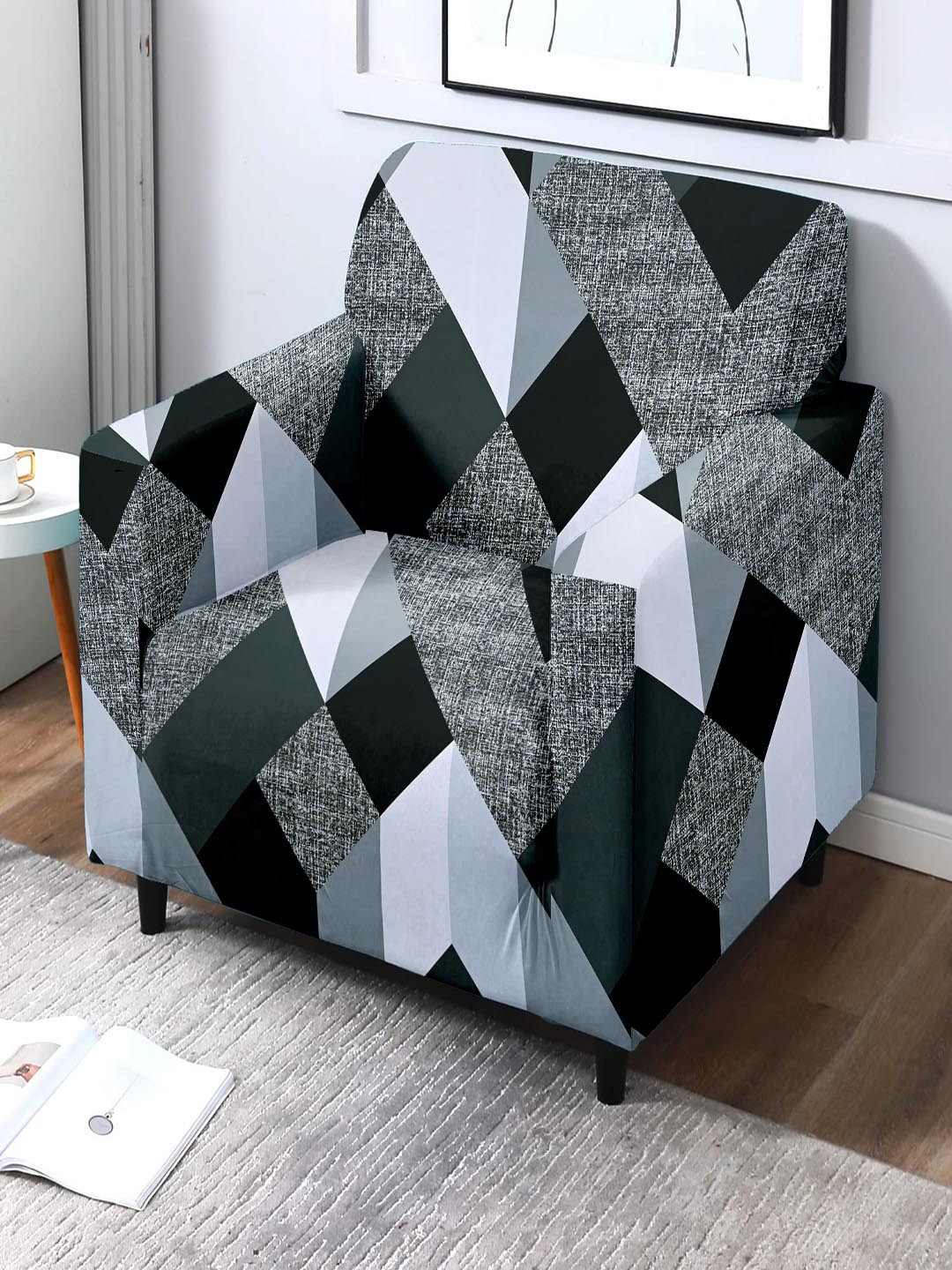 Buy Cortina Black & White Printed Single Seater Sofa Cover - Sofa ...