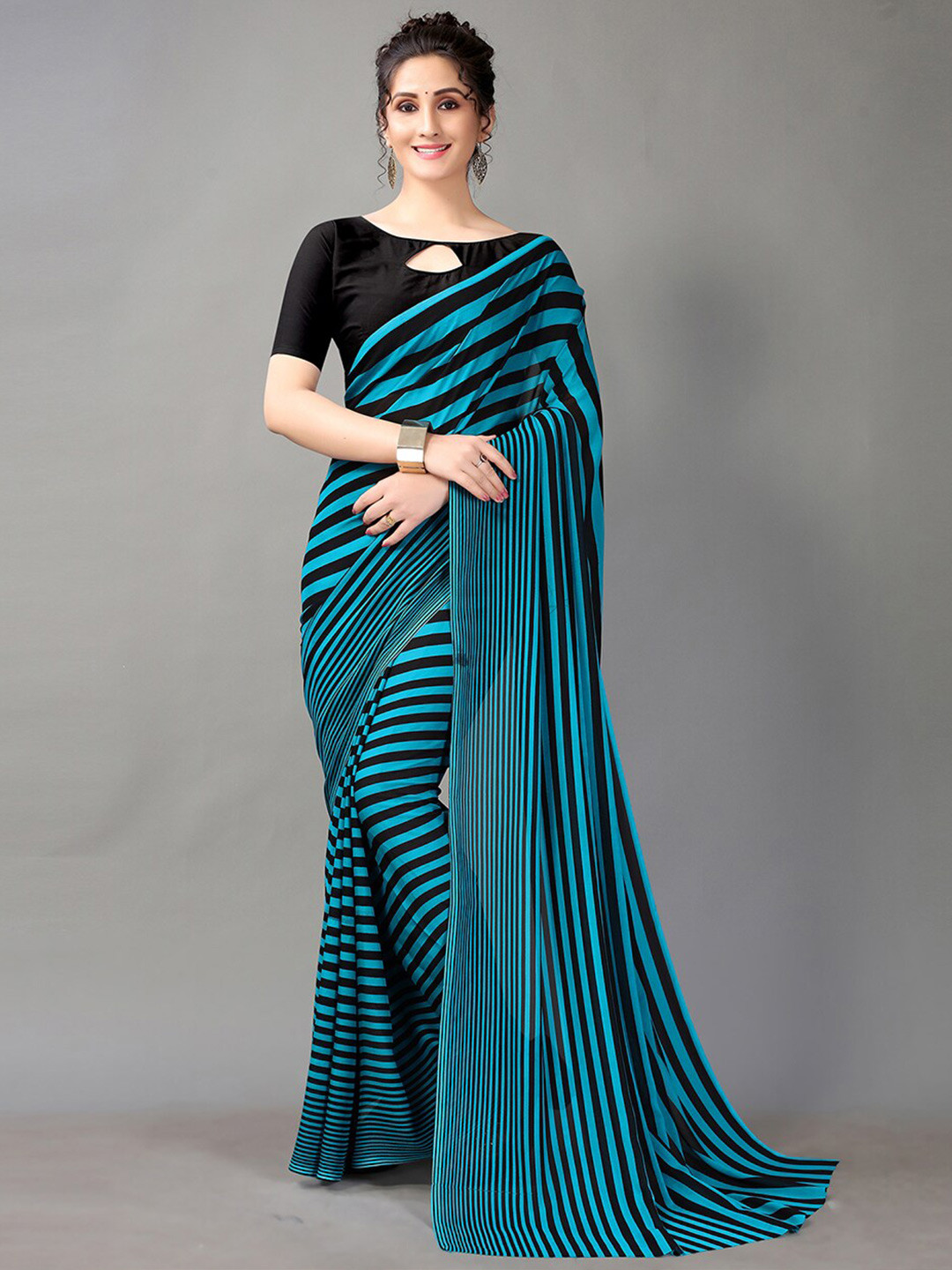 Buy HRITIKA Turquoise Striped Saree - Sarees for Women 21298718 | Myntra