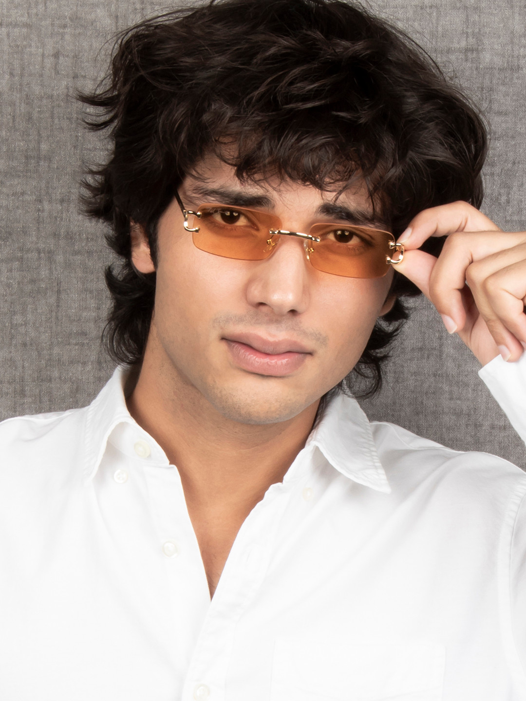 Buy Ted Smith Unisex Champange Rimless Rectangle Sunglasses With UV ...