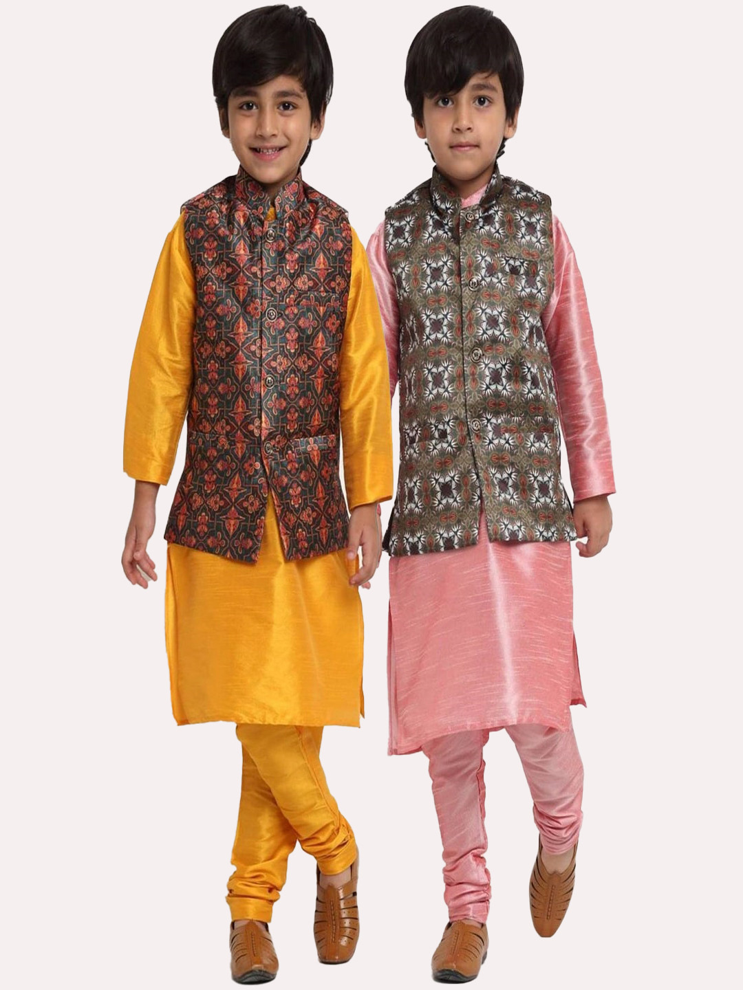 Buy Benstoke Pack Of 2 Boys Kurta With Churidar With Nehru Jacket ...