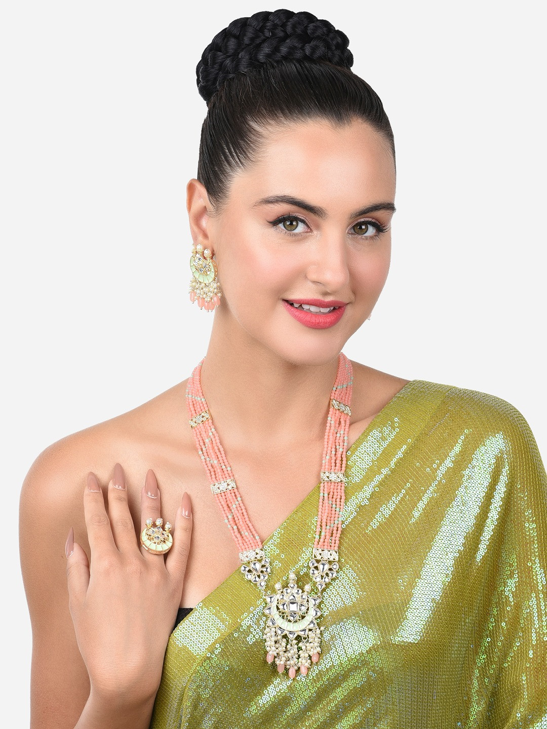 Buy Zaveri Pearls Gold Plated Kundan Studded & Pearl Beaded Jewellery ...