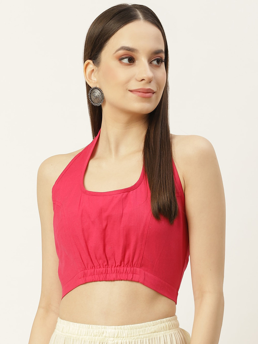 Buy Molcha Back Open Halter Neck Cotton Saree Blouse - Saree Blouse for ...