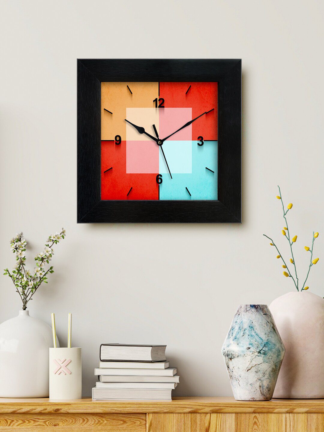 Buy 999Store Blue & Red Printed Analogue Contemporary Square Wall Clock ...
