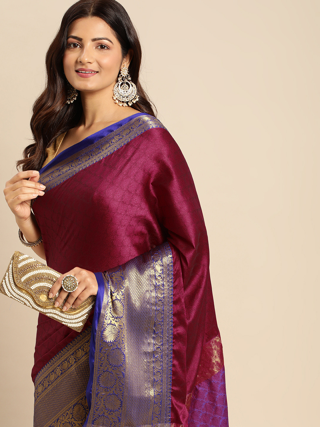 Buy Mitera Woven Design Zari Silk Cotton Banarasi Saree - Sarees for ...