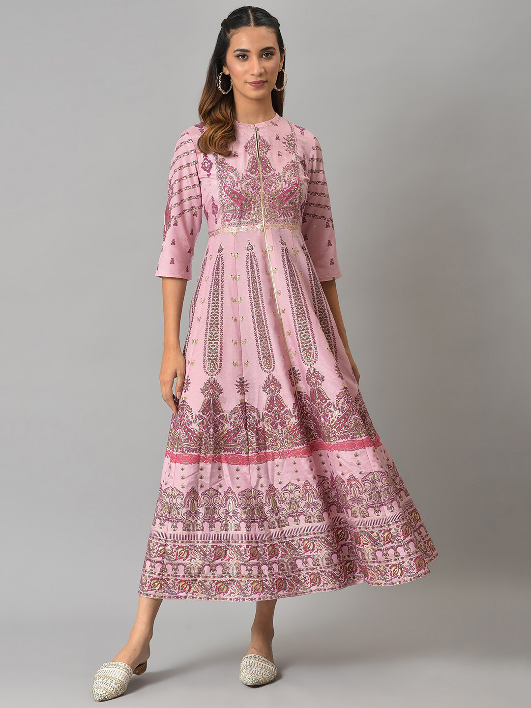Buy W Pink Ethnic Motifs Midi Fit And Flare Ethnic Dress - Ethnic ...