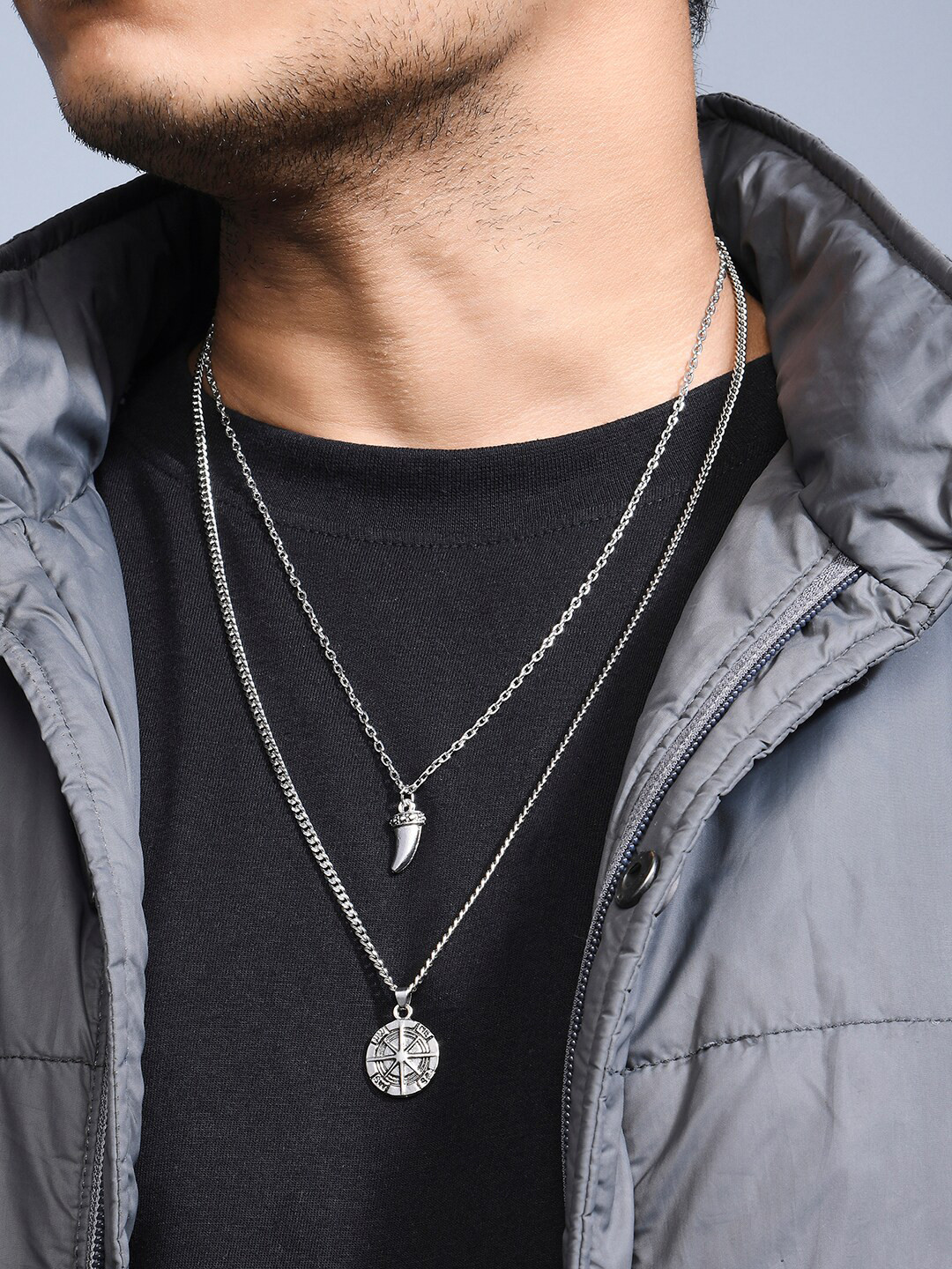 Buy The Bro Code Men Silver Toned & Black Silver Plated Necklace ...