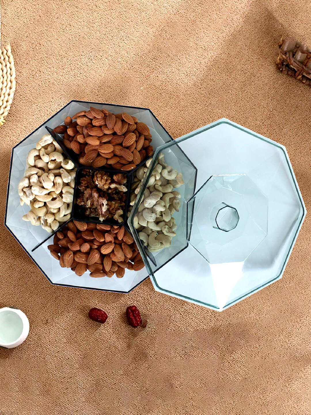 Buy Kuber Industries Green 5 Compartment Octagon Shaped Food Container ...