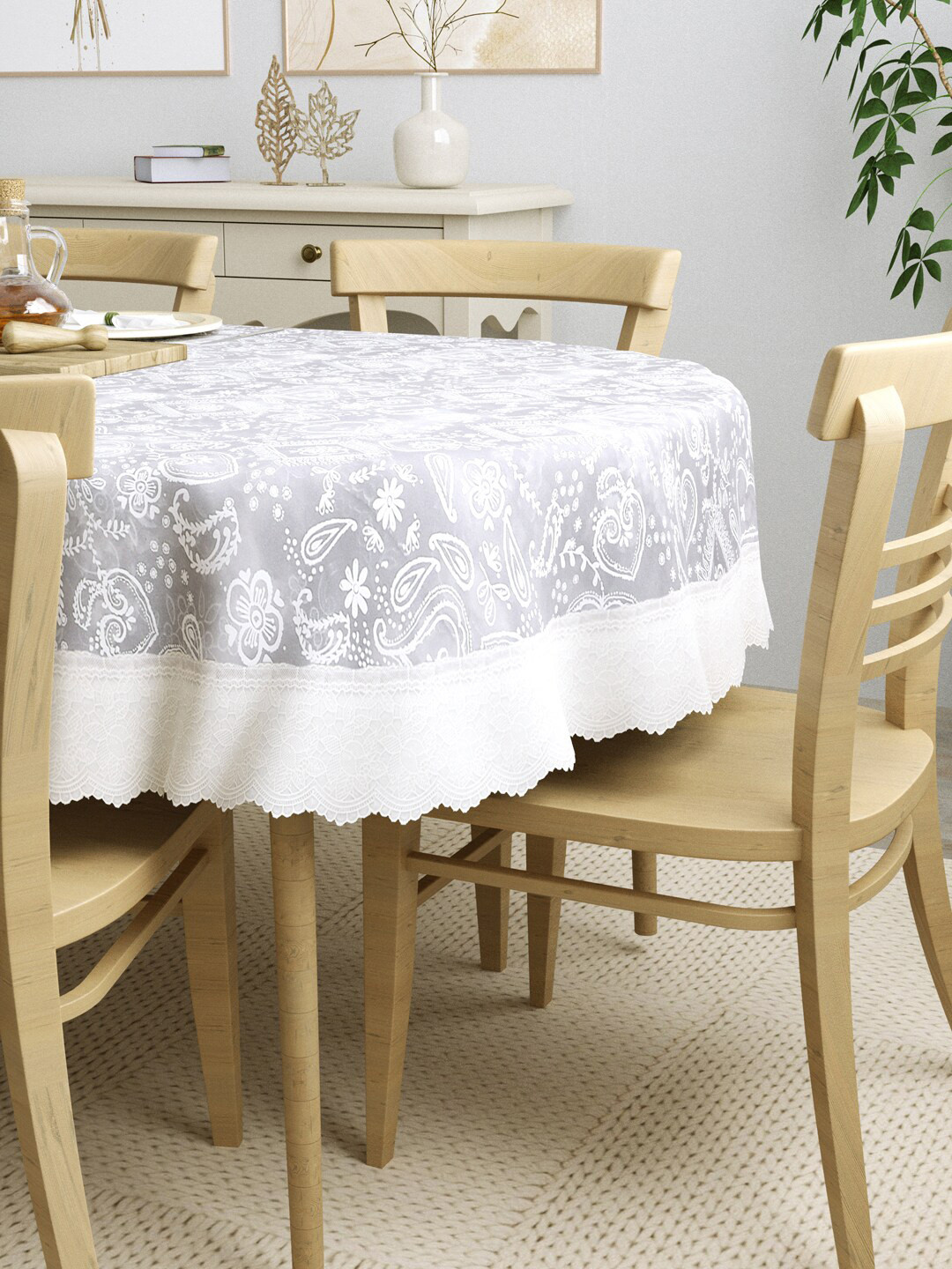 Buy Clasiko Grey & White Floral Printed 6 Seater Oval Dining Table ...