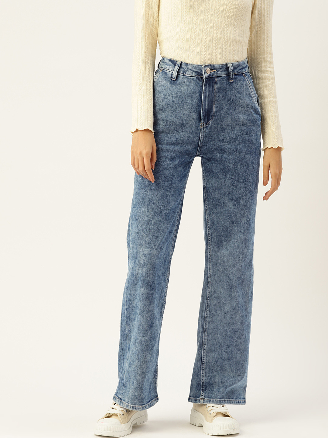 Buy Malachi Women Blue Original Flared High Rise Low Distress Jeans ...