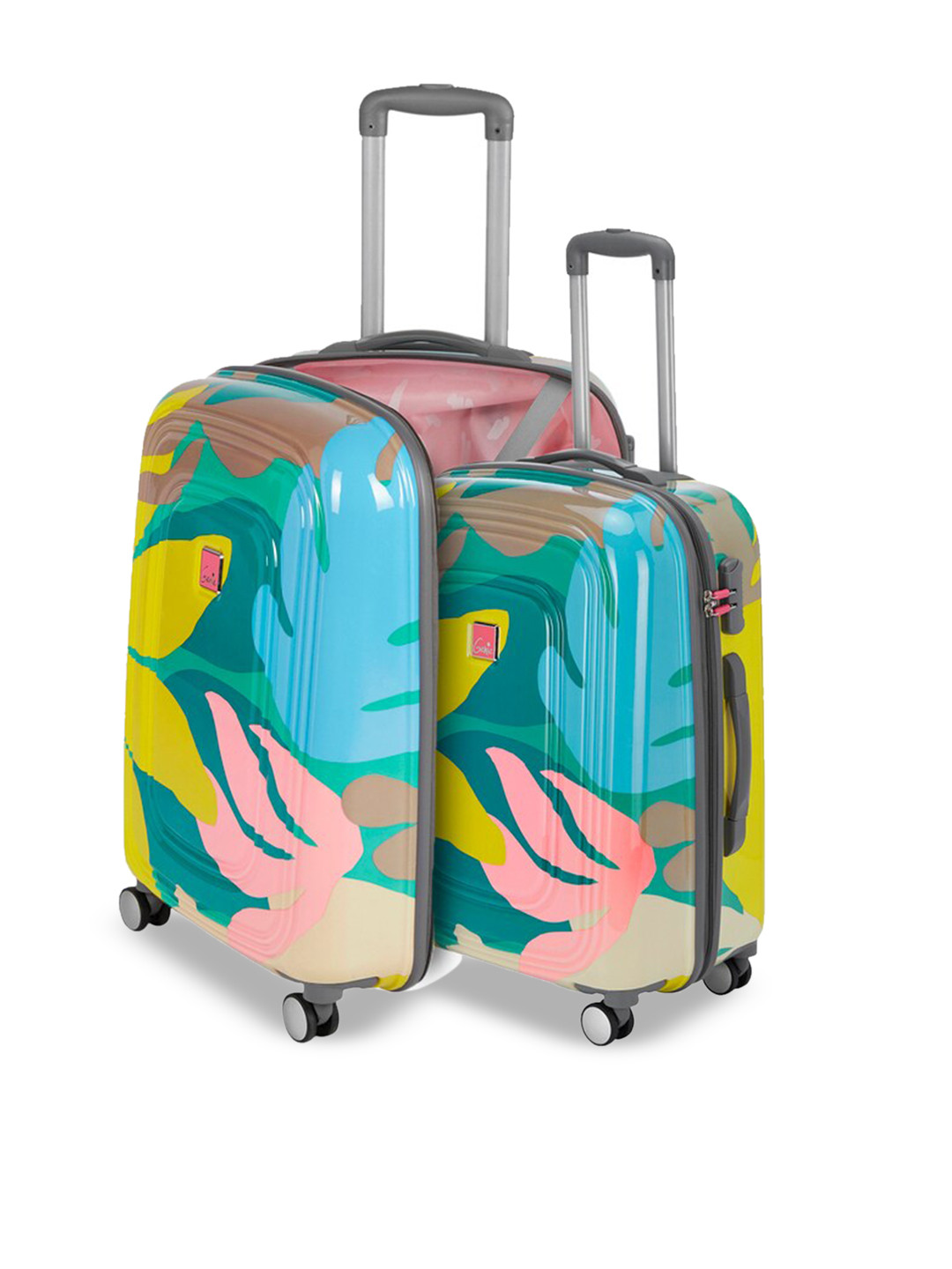 Buy Genie Unisex Set Of 2 Floral Printed Hard Sided Trolley Bag 91L ...