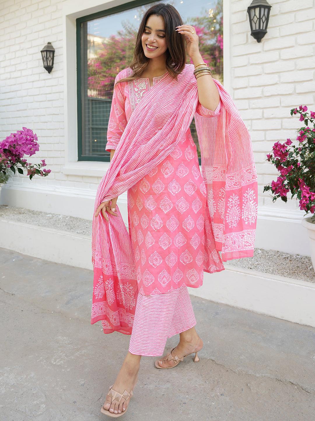 Buy Libas Women Ethnic Motifs Yoke Design Thread Work Pure Cotton Kurta