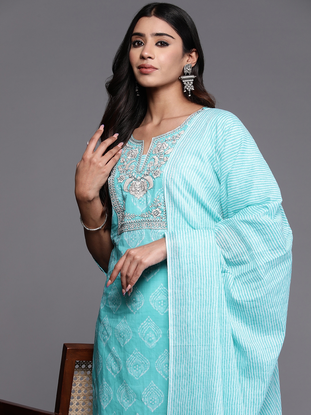 Buy Libas Women Ethnic Motifs Yoke Design Thread Work Pure Cotton Kurta