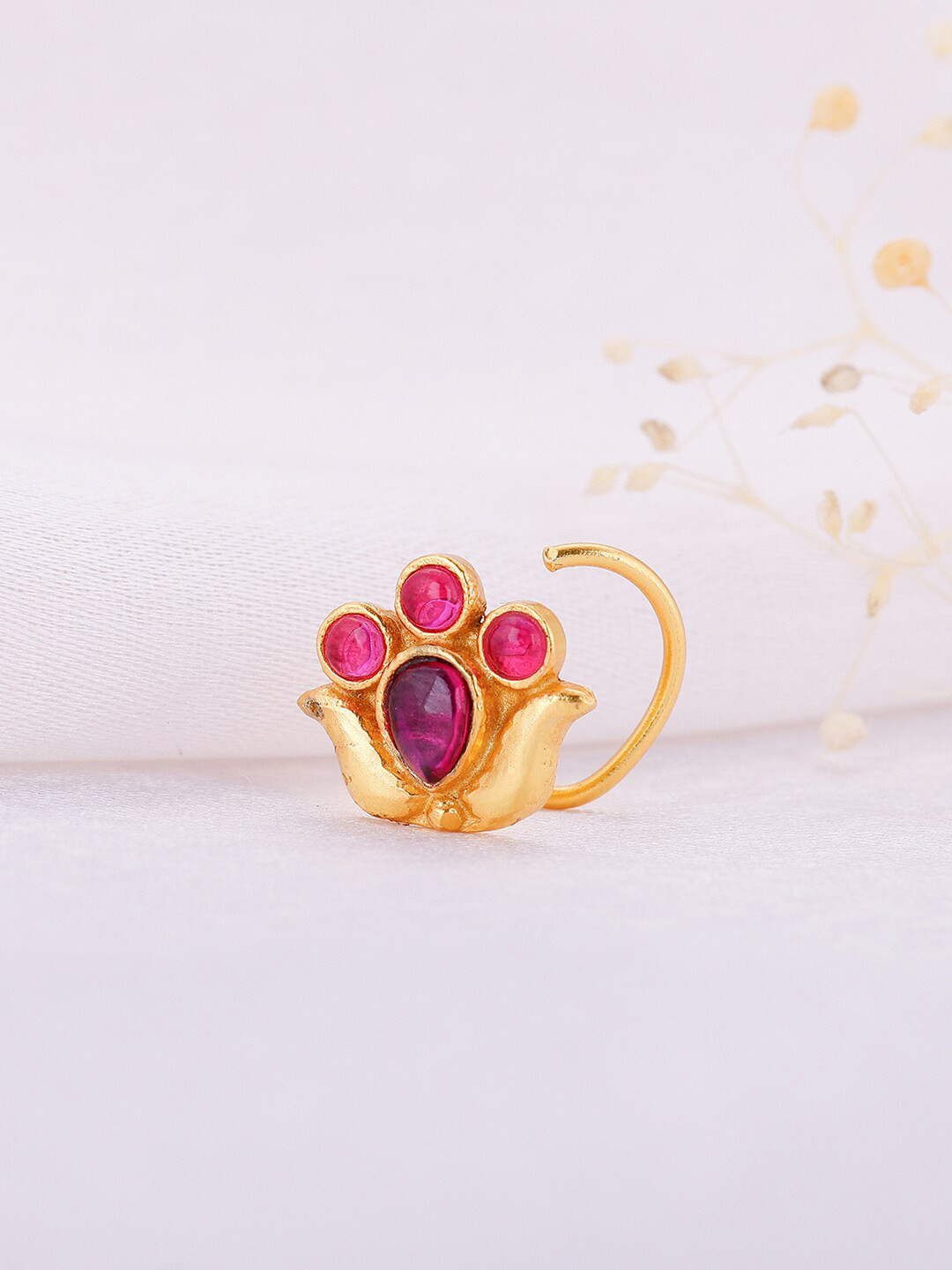 Buy GIVA 925 Sterling Silver Gold Plated Stone Studded Lotus Nose Pin ...