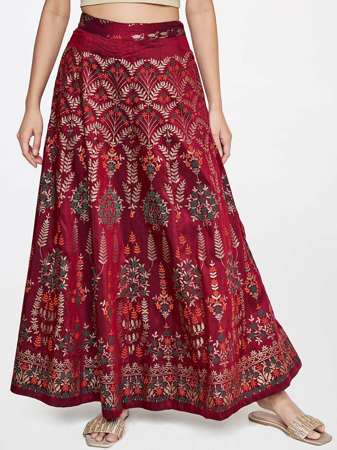 Buy Global Desi Ethnic Print Flared Maxi Skirt - Skirts for Women ...