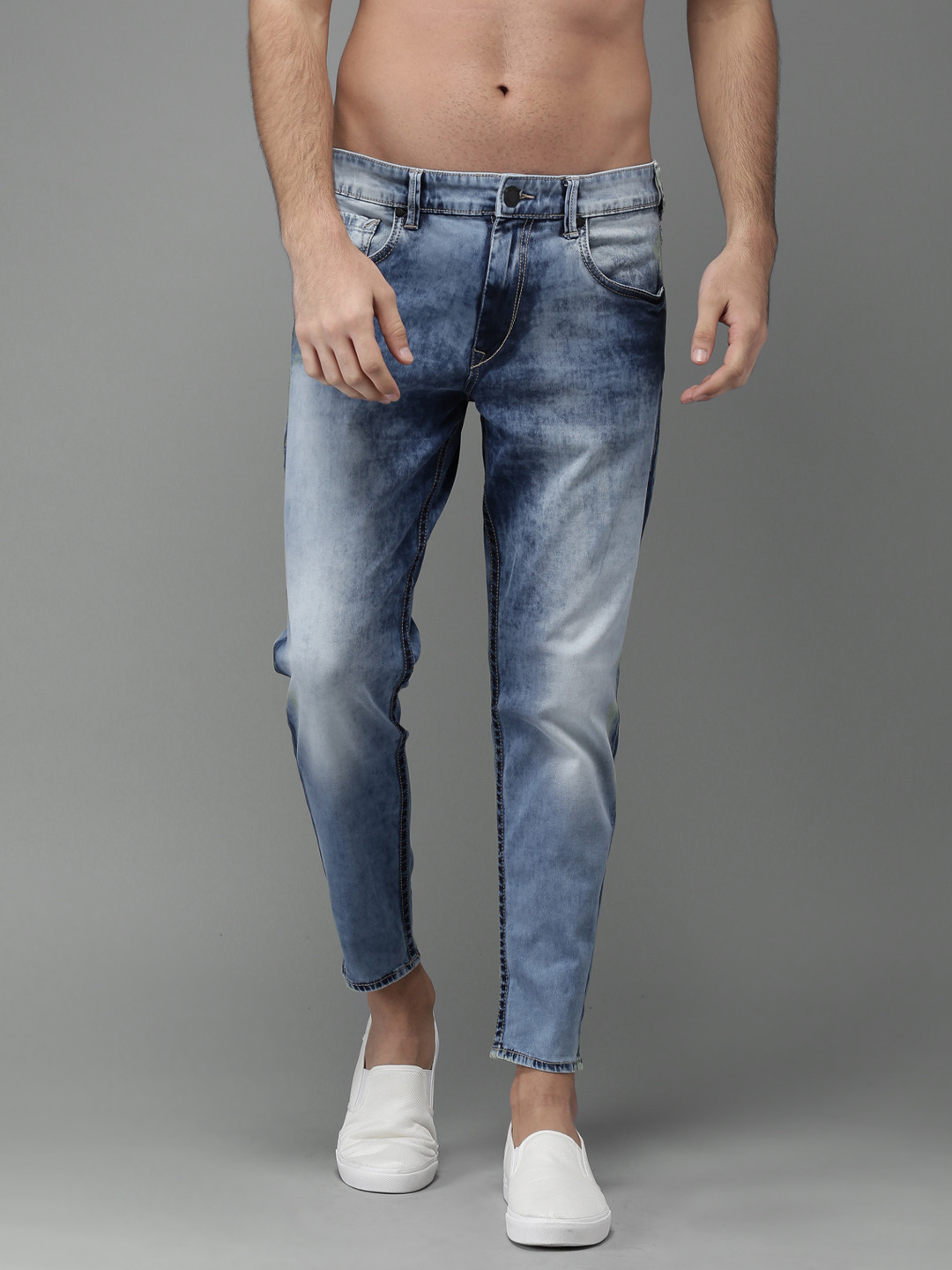 Buy HERE&NOW Men Blue Slim Fit Mid Rise Cropped Clean Look Stretchable ...