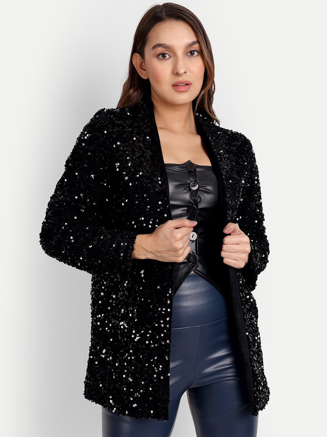Buy Iki Chic Women Self Designed Sequin Blazer - Blazers for Women ...