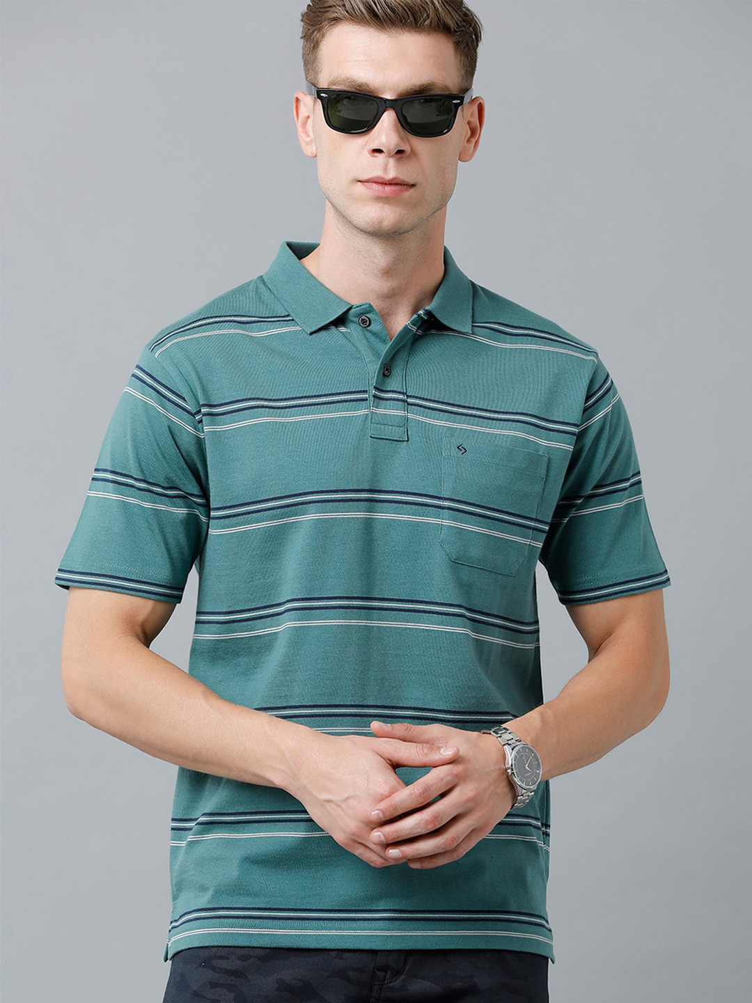 Buy Classic Polo Men Green Striped Polo Collar T Shirt - Tshirts for ...