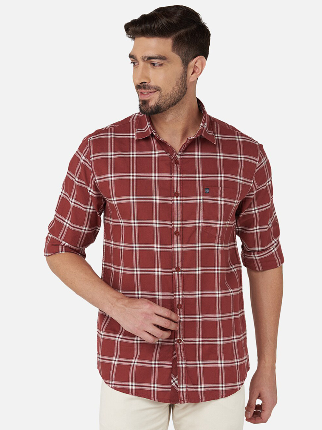 Buy Oxemberg Men Classic Slim Fit Checked Cotton Casual Shirt - Shirts ...