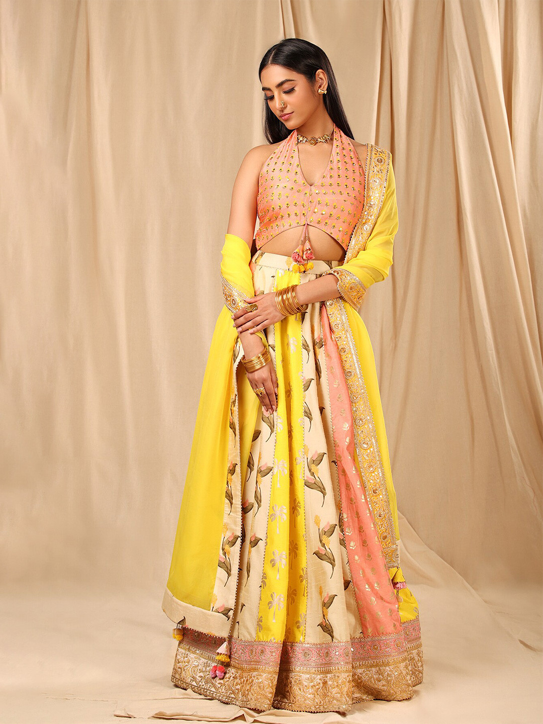 Buy Masaba Embroidered Ready To Wear Lehenga & Blouse With Dupatta Set ...