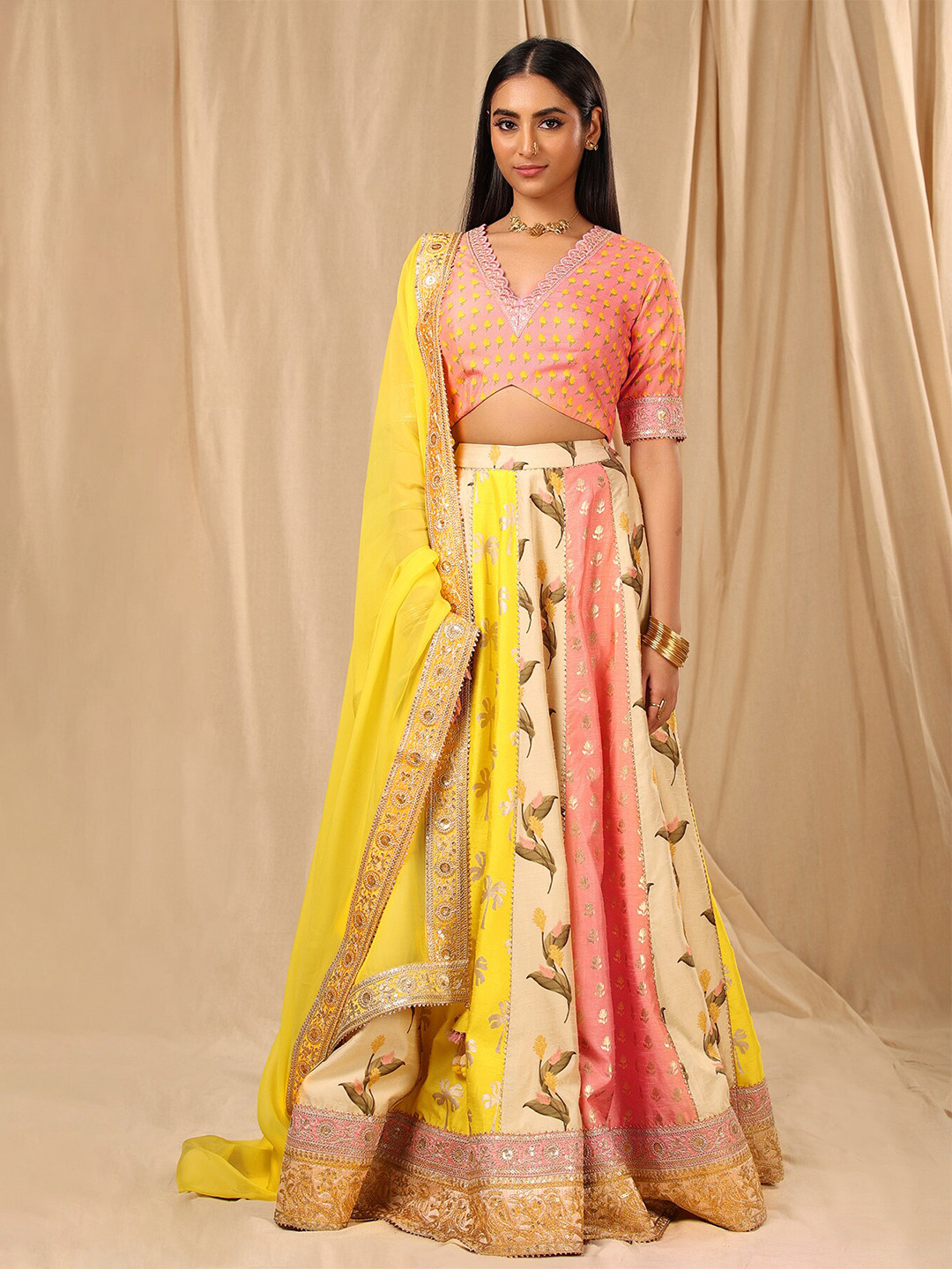 Buy Masaba Foil Printed Ready To Wear Lehenga & Blouse With Dupatta Set ...