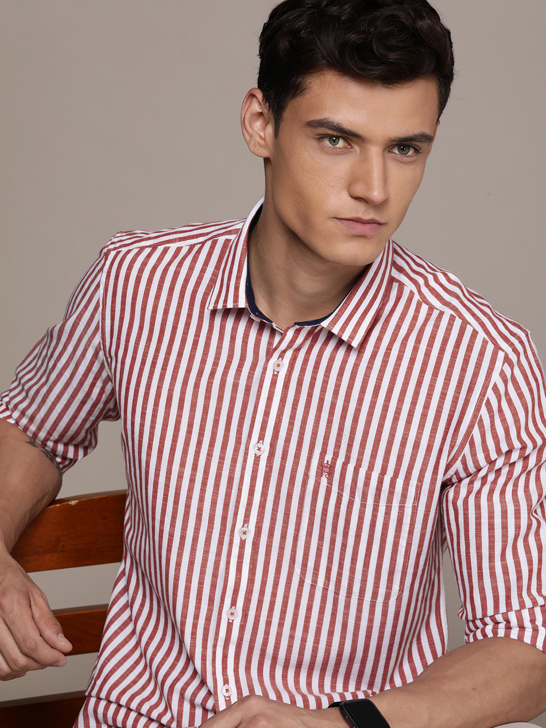 Buy French Connection Slim Fit Striped Pure Cotton Casual Shirt ...