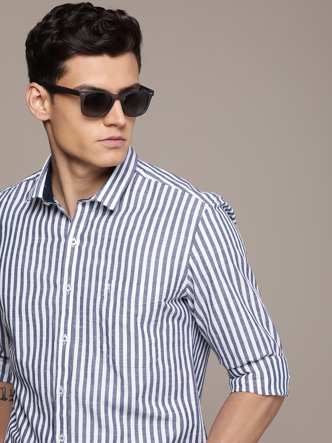Buy French Connection Slim Fit Striped Pure Cotton Casual Shirt ...