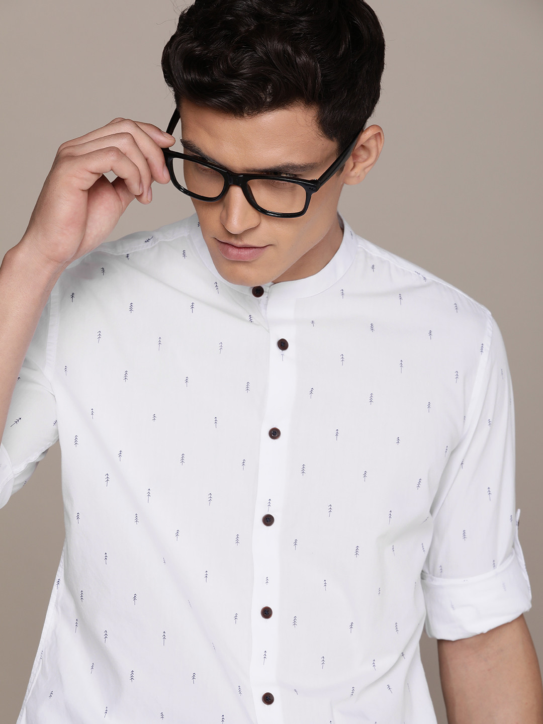 Buy French Connection Band Collar Slim Fit Conversational Printed Pure ...