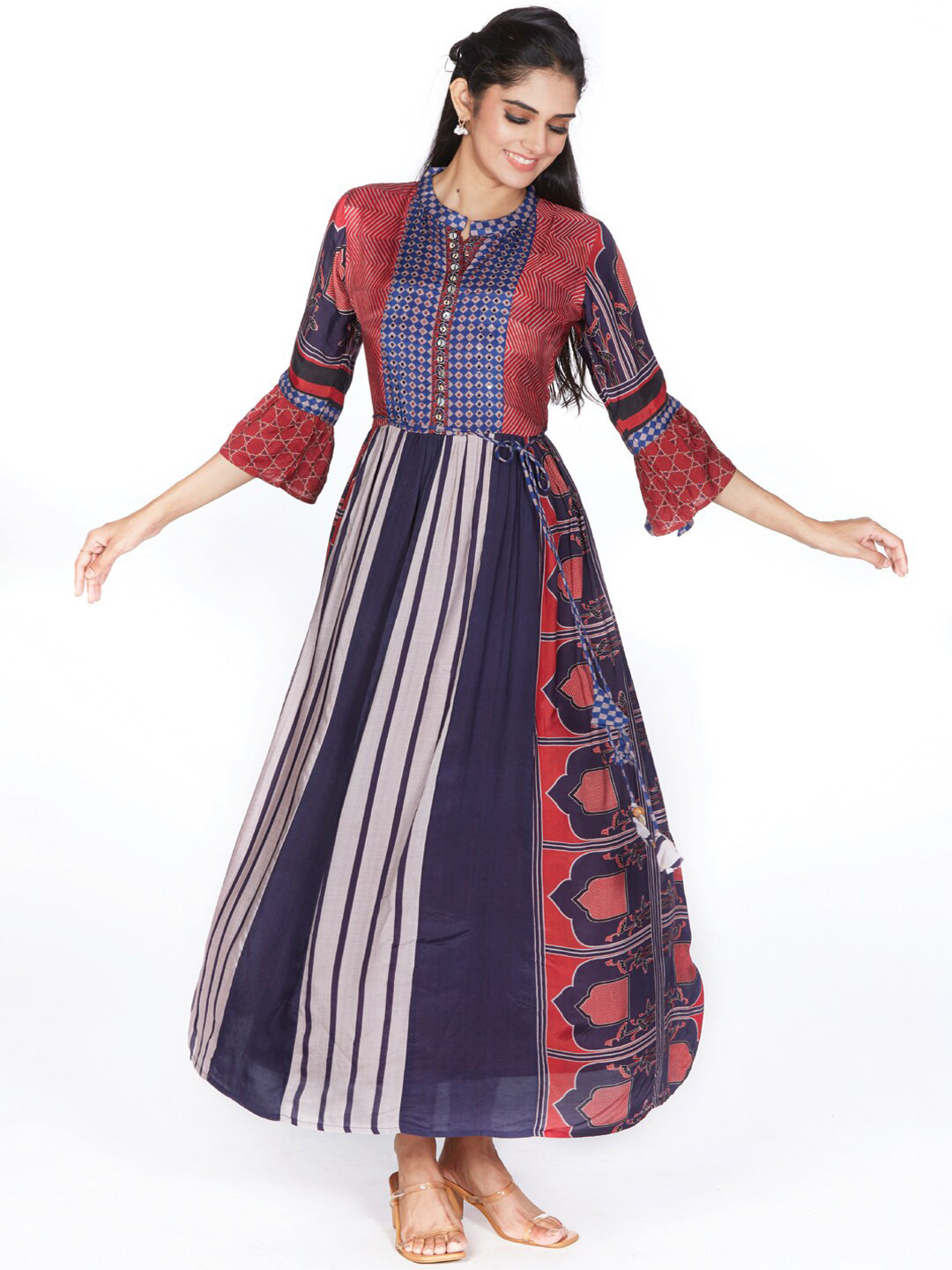 Buy Taruni Abstract Printed Fit & Flare Maxi Dress - Ethnic Dresses for ...