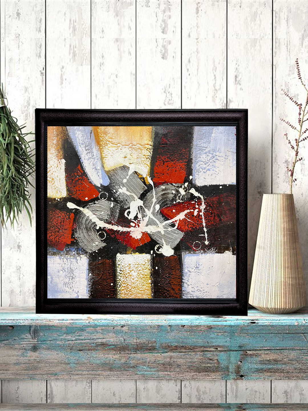 Buy Gallery99 Red And White Abstract Oil Painting On Canvas With Wooden ...