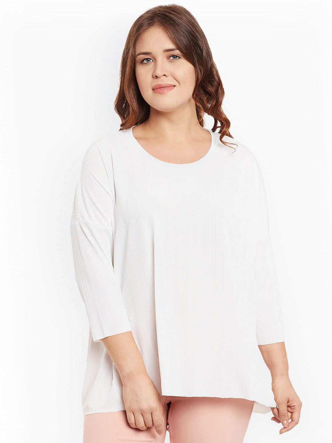 Buy JUNAROSE Plus Size Women White Self Design Top - Tops for Women ...