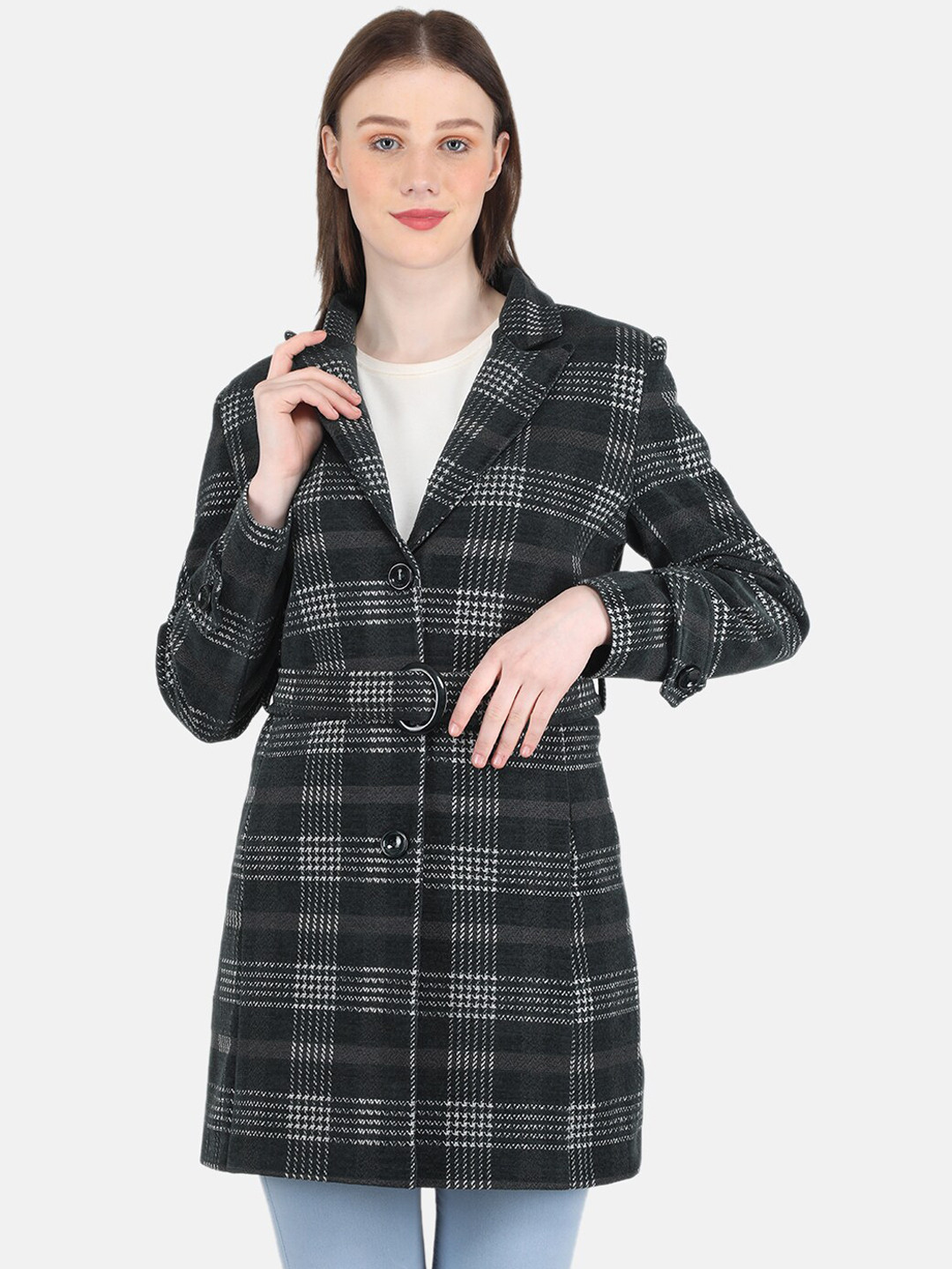 Buy Monte Carlo Women Checked Single Breasted Overcoat - Coats for ...