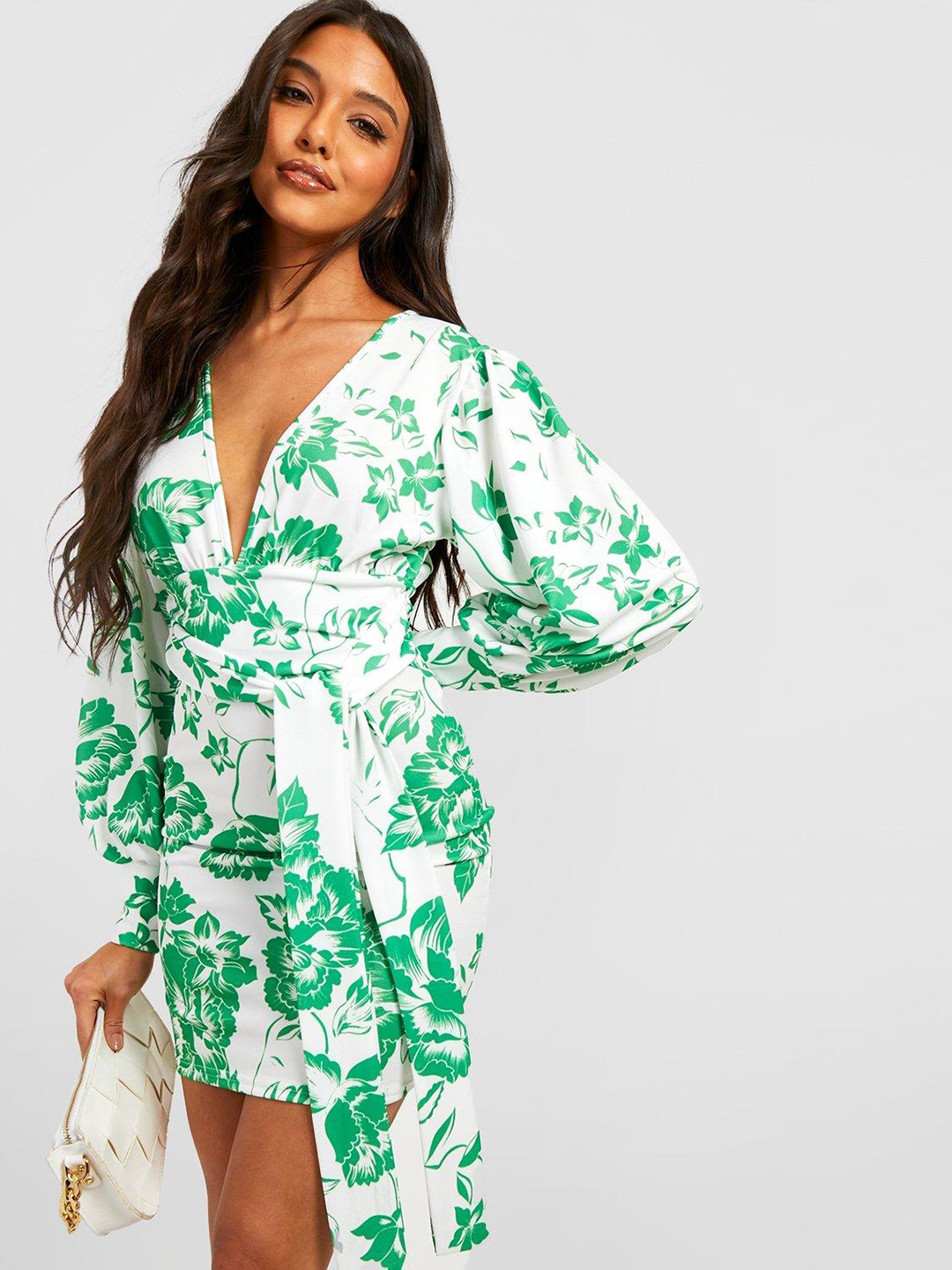 Buy Boohoo Floral Print Plunge Tie Waist Mini Dress Dresses For Women 21359434 Myntra