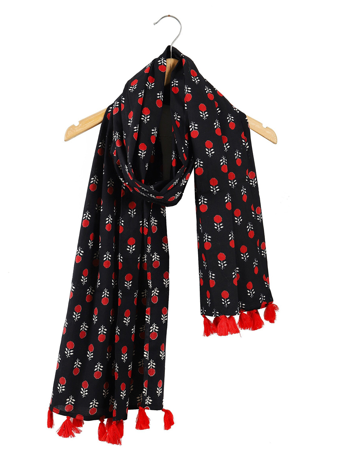 Buy HANDICRAFT PALACE Women Floral Printed Cotton Tasseled Scarf ...