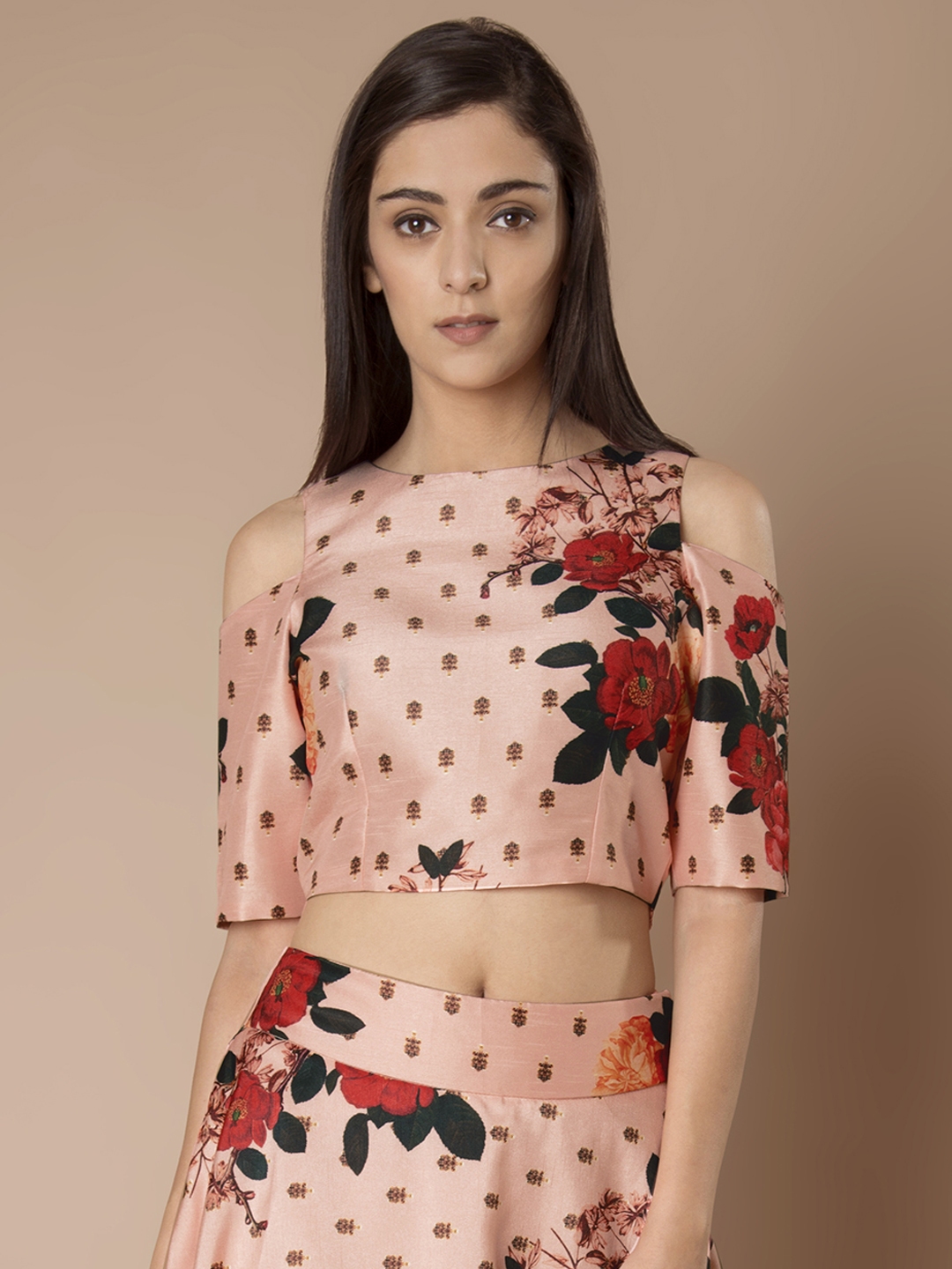 Buy Indya Women Pink Floral Print Crop Top Tops For Women 2136353
