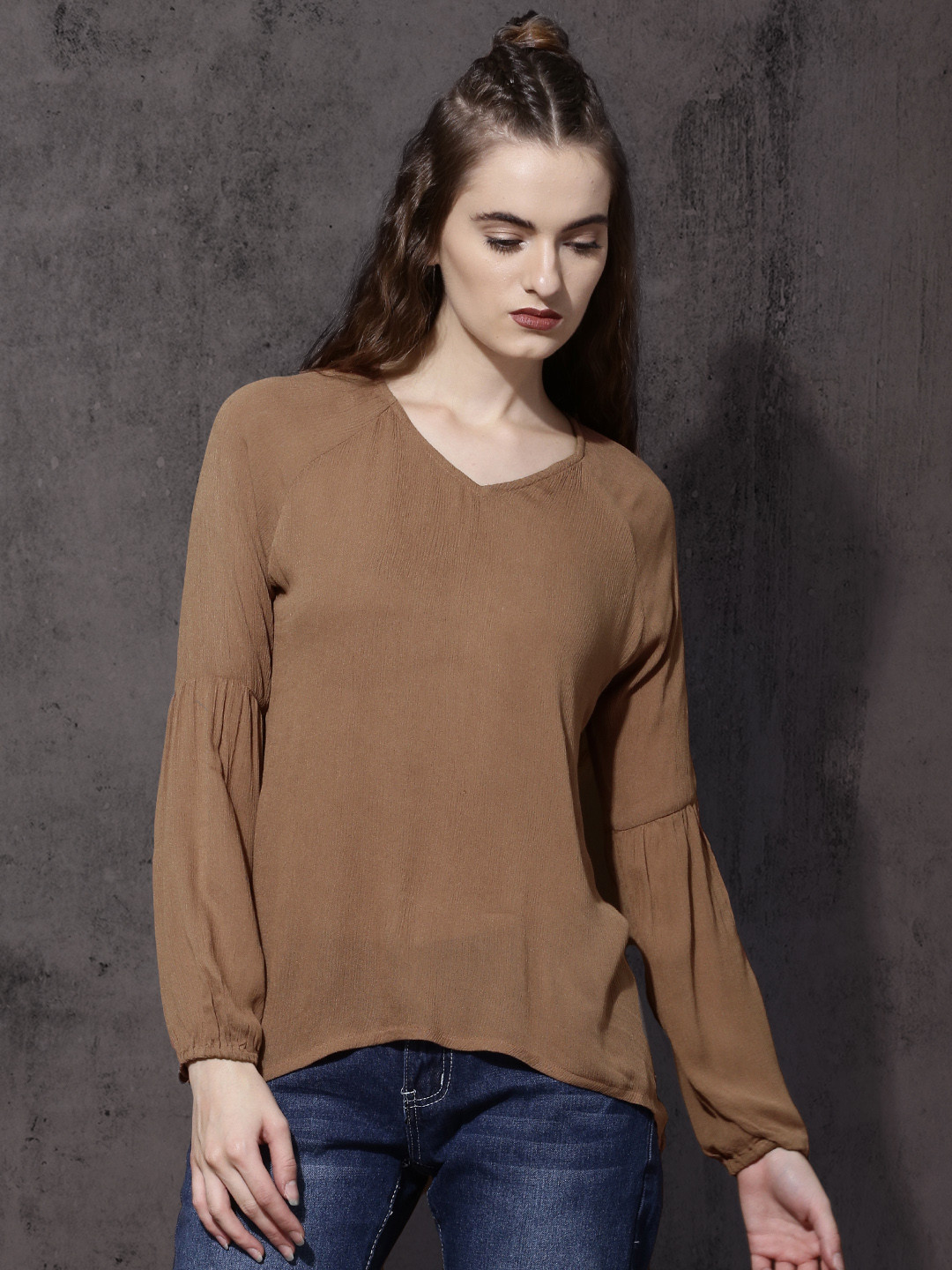 Buy Roadster Women Brown Solid Top - Tops for Women 2136375 | Myntra