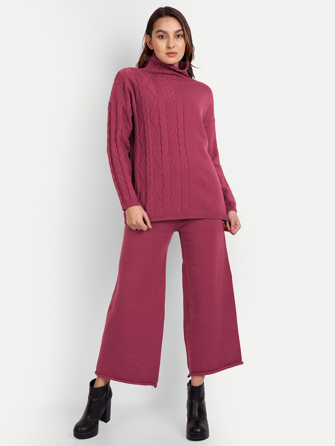 Buy Iki Chic Women Knitted Turtle Neck Sweater With Trousers - Co Ords ...