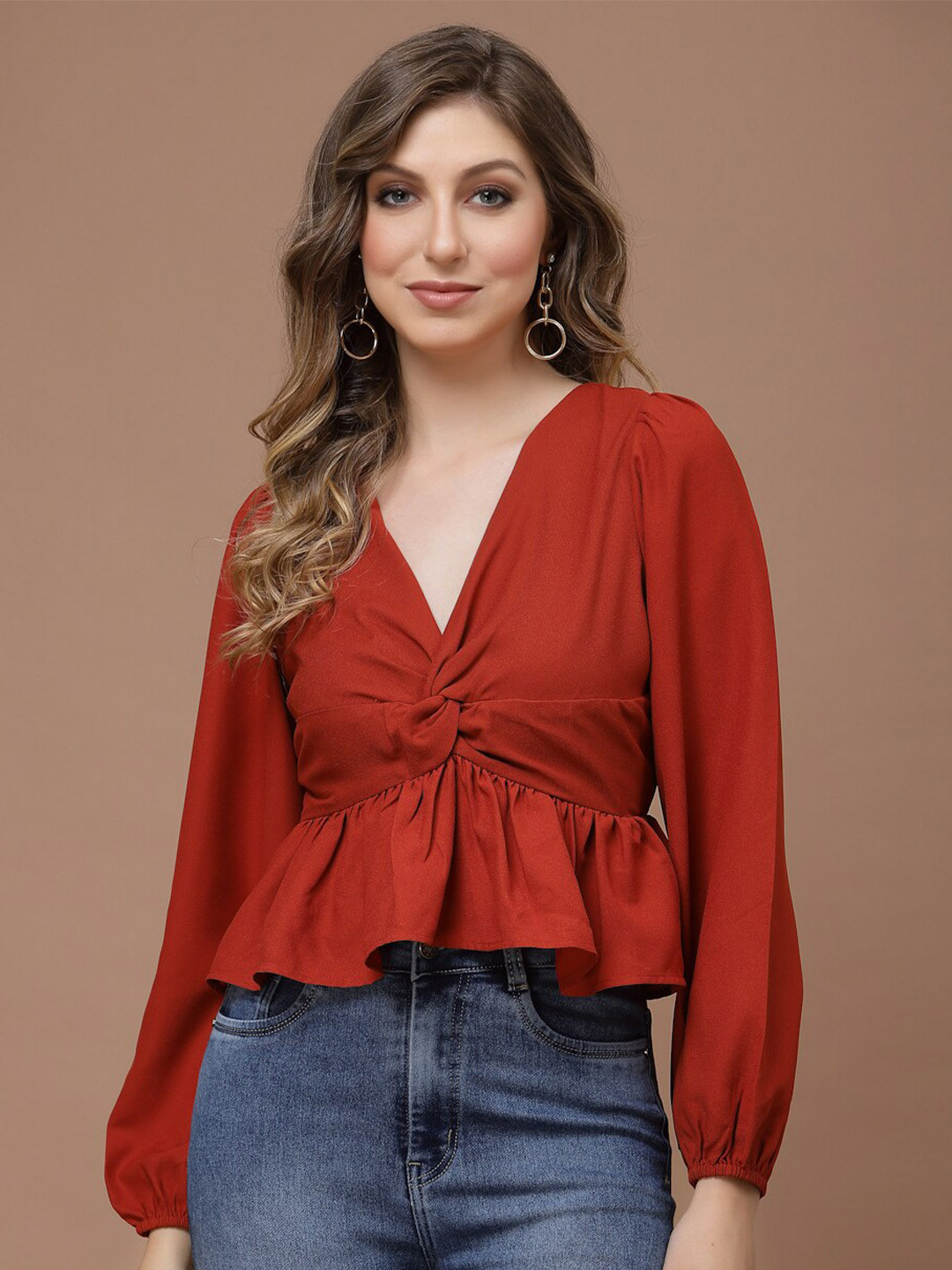 Buy KASSUALLY Front Knot Peplum Feminine Frills Top - Tops for Women ...