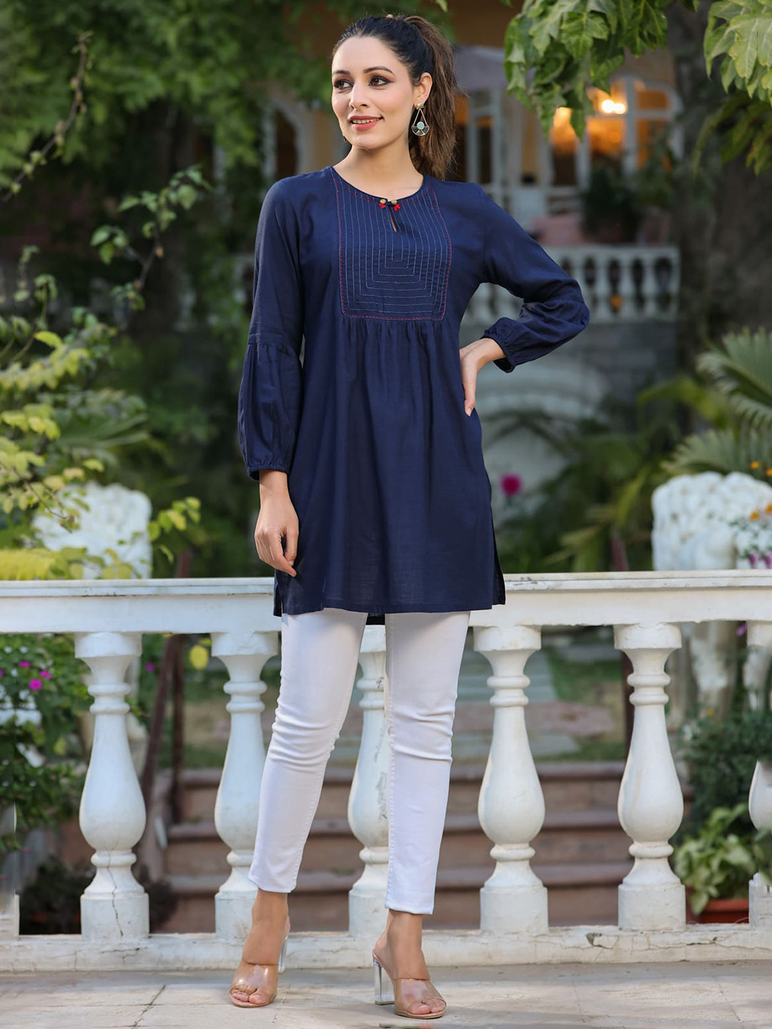 Buy Rain & Rainbow Embroidered Thread Work Kurti - Kurtis for Women ...