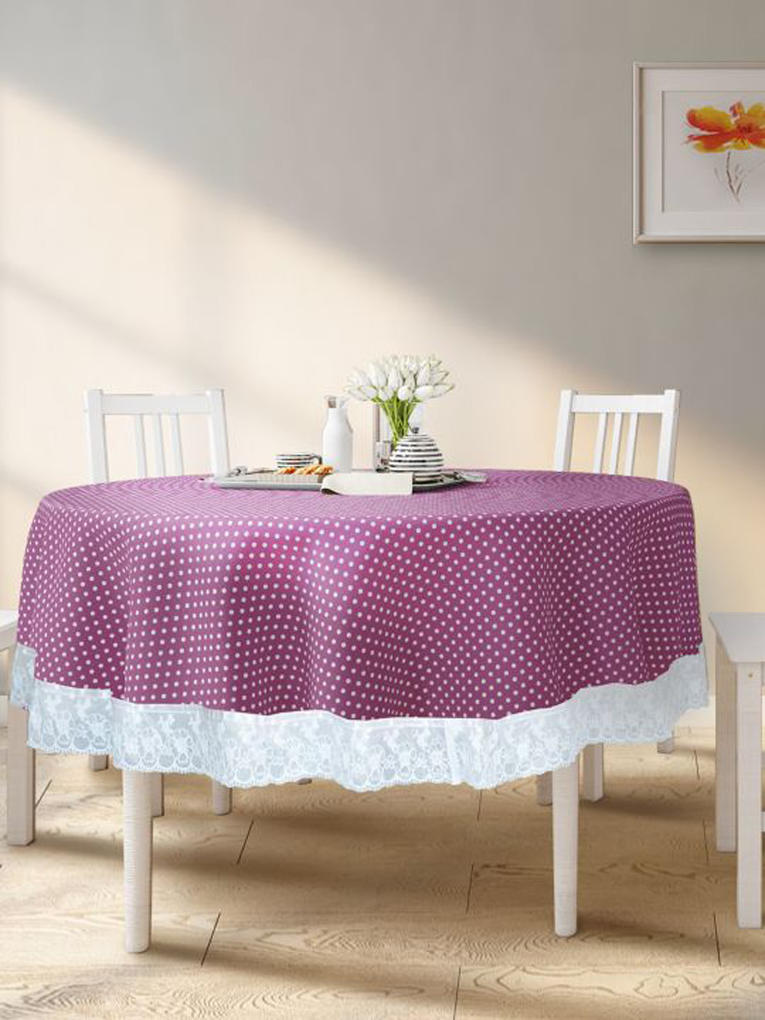Buy BIANCA Purple & White 4 Seater Anti Slip Table Cover - Table Covers ...