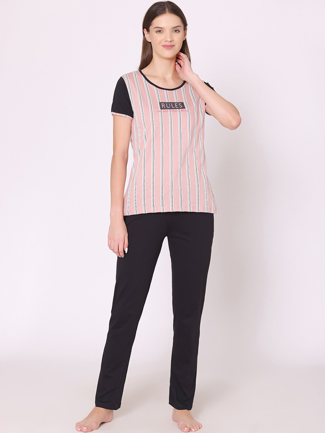 Buy Bodycare Women Striped Pure Cotton Night Suit - Night Suits for ...