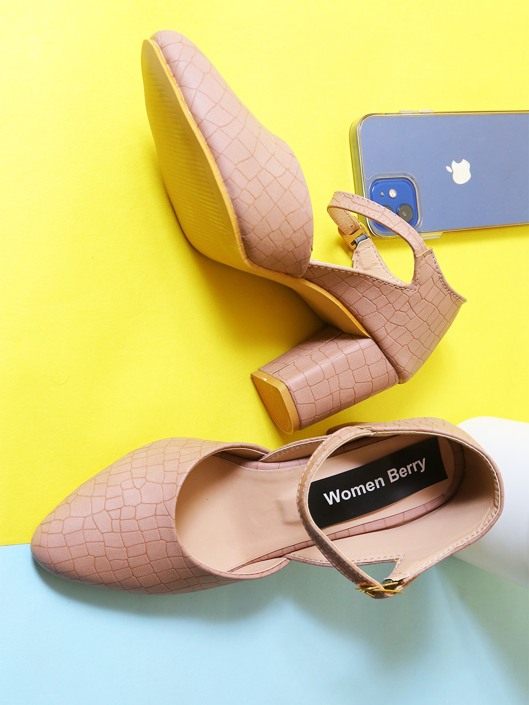 Buy WOMENS BERRY Textured Block Pumps With Buckles Heels - Heels for ...